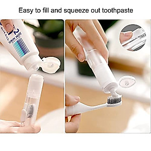 prony 5 in 1 Portable Travel Toothbrushes with Built-in Refillable Toothpaste Tube, Built-in Toothbrush Case, Extra Soft Bristles and 2 Additional Replaceable Toothbrush Heads, Travel Size Toiletries