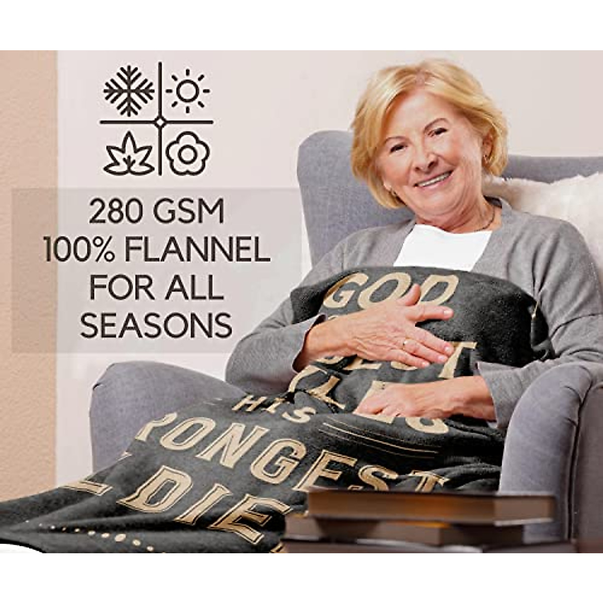 InnoBeta Get Well Gifts for Women, Men, Surgery Gifts for Friends with Cancer, Chemo Patients, Flannel Throw Blanket - 50"x 65", God Gives The Hardest Battles to His Strongest Soldiers
