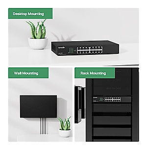 Tenda TEG1016D, Unmanaged 16 Port Gigabit Switch, Rackmount Ethernet Switch, Plug & Play, Fanless & Metal Design Network Switch, Limited Lifetime Protection