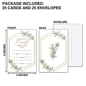 Greenery Eucalyptus Bridal Shower Invitations with Envelopes, 25 Pcs Gold Foil Blank Fill-in Invites for Wedding Reception, Engagement Party, Bachelorette Party(10)