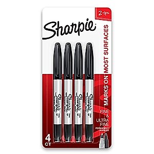 SHARPIE Twin Tip Permanent Markers, Fine and Ultra Fine, Black, 4 Count