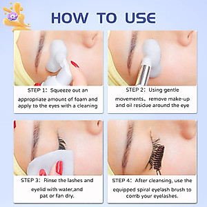 Lash Shampoo for Lash Extensions, Eyelash Extension Cleanser 60ml + Rinse Bottle + Brushes, Lash Bath, Lash Shampoo Kit, Lash Cleaner, Paraben & Sulfate Free, Salon and Home Use