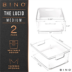 BINO | Plastic Storage Bins, Medium - 2 Pack | THE LUCID COLLECTION | Multi-Use Organizer Bins | Built-In Handles | BPA-Free | Clear Storage Containers | Fridge Organizer | Pantry & Home Organization