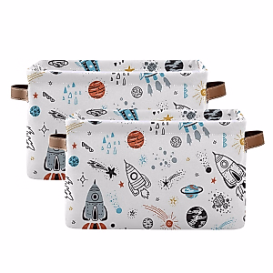 Storage Basket Cube Large Collapsible Toys Storage Box Bin Laundry Organizer for Closet Shelf Nursery Kids Bedroom,15x11x9.5 in (2 pack, Space Rocket Planet)