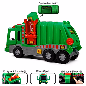 Playkidz Kids 15" Garbage Truck Toy with Lights, Sounds, and Manual Trash Lid, Interactive Early Learning Play for Kids, Indoor and Outdoor Safe, Heavy Duty Plastic