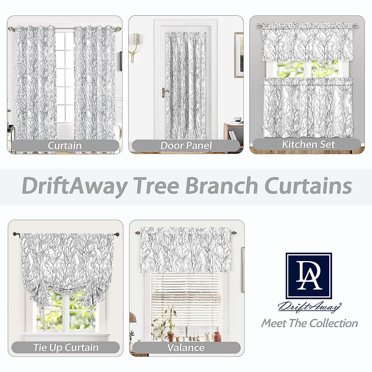DriftAway Gray White Tree Branch Blackout Curtains for Bedroom Curtains 84 inch Length 2 Panels Set Grey Branch Lined Window Treatment Thermal Grommet Top Curtain for Living Room Winter Warm Curtain