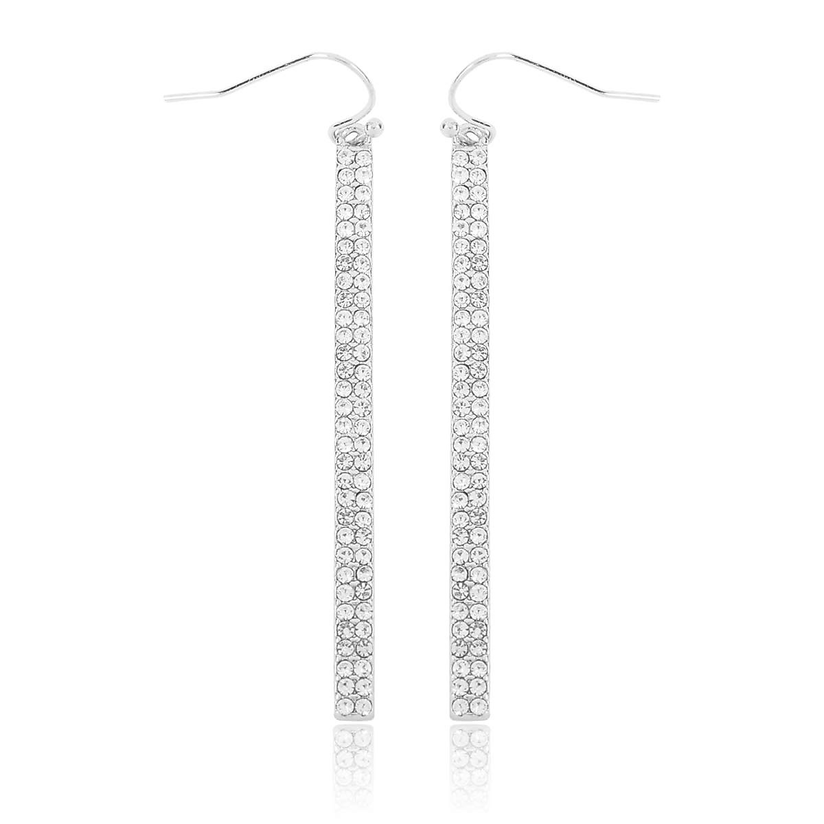 Sparkly Rhinestone CZ Lightweight Geometric Bar Statement Earrings - Multi Cubic Crystal, Acrylic Pearl Vertical Drop Dangles (Vertical Bar Drop - Silver Crystal)