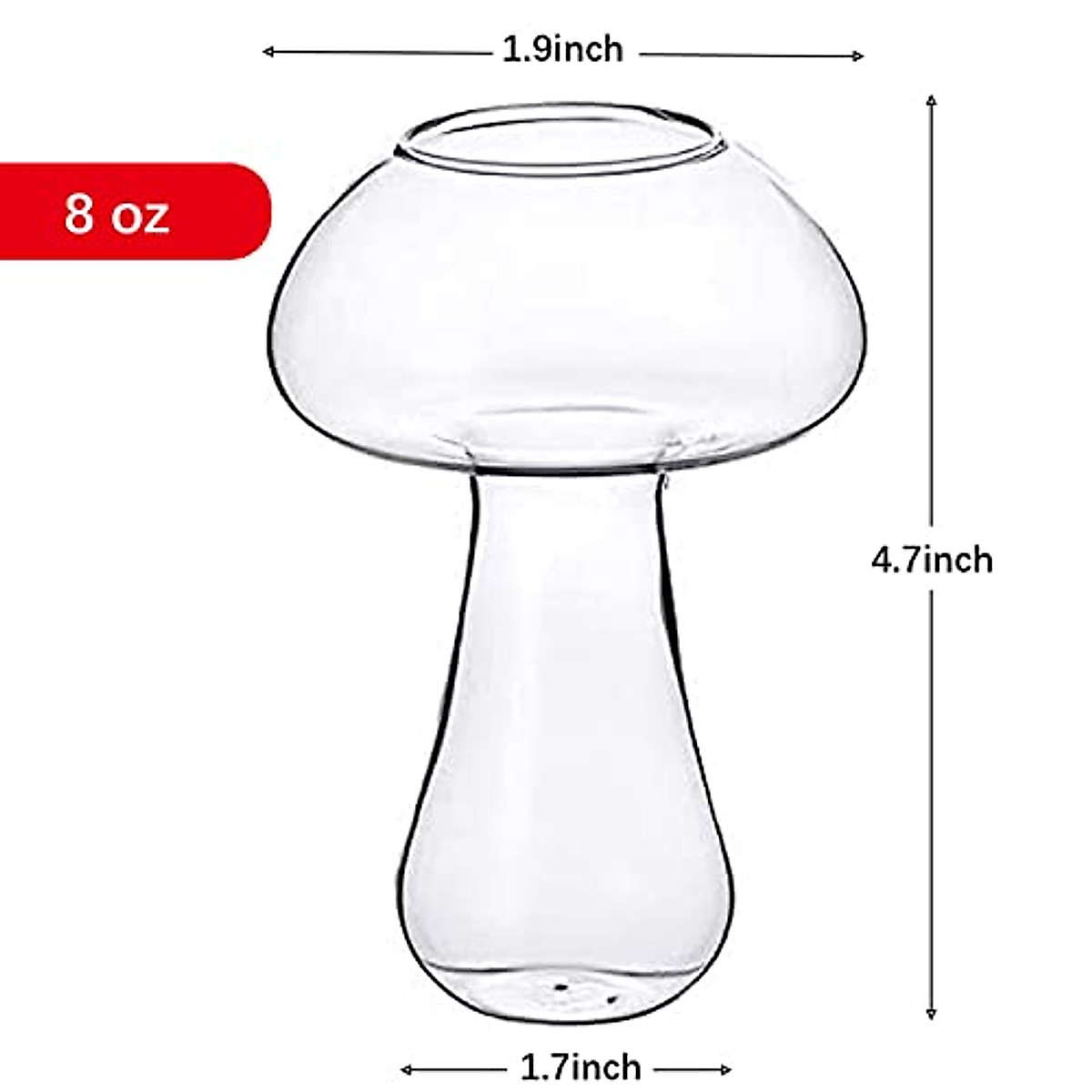 USEEKRIL Mushroom Glasses Creative Mushroom Shaped Drinks Cup Set of 2 Clear Mushroom Cocktail Glass Cups 8oz Wine Glasses for Party Drinking for KTV Home Bar Club (Transparent)