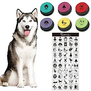 BOSKEY Set of 6 Dog Buttons, Dog Communication Button, Dog Talking Button, Recordable Button, Dog Touch Button, 50 Training Stickers to Teach Your Dog to Talk!(6 Pack)