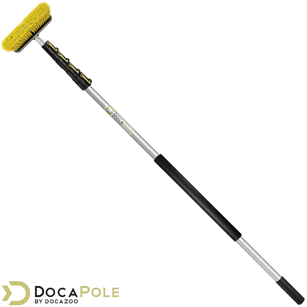 DOCA Floor Scrub Brush with Long Handle - 7-30 Ft Extension Pole (36+ Ft Reach) - Outdoor Broom - Car Wash Brush with Long Handle Also for House Siding, Deck, Patio & More