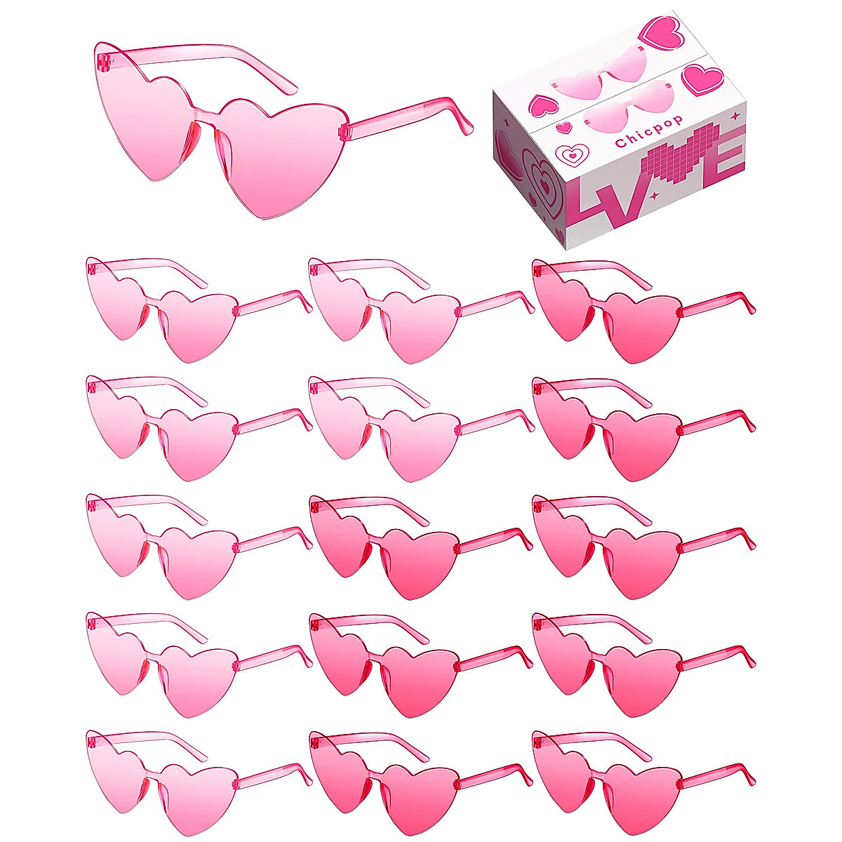 Chicpop 16 PCS Heart Sunglasses Heart Shaped Sunglasses Bulk Fun Sunglasses Party Decorations