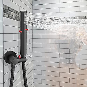 KATAIS Matte Black Solid Brass 2 In 1 Function Handheld Shower Wand Head Combo, High Pressure Round Hand Black Shower Head with 59 Inch Hose and Holder, High Flow
