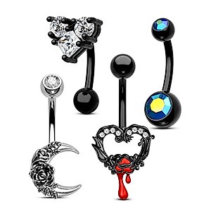 COCHARM 4PCS Moon Halloween Belly Button Rings Packs 14g Black Belly Button Ring Red Heart Belly Navel Rings for Women Men