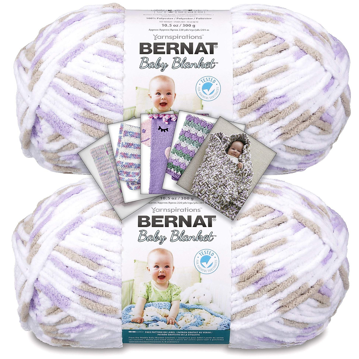 Bernat Baby Blanket Yarn - Big Ball (10.5 oz) - 2 Pack with Pattern Cards in Color (Little Lilac Dove)