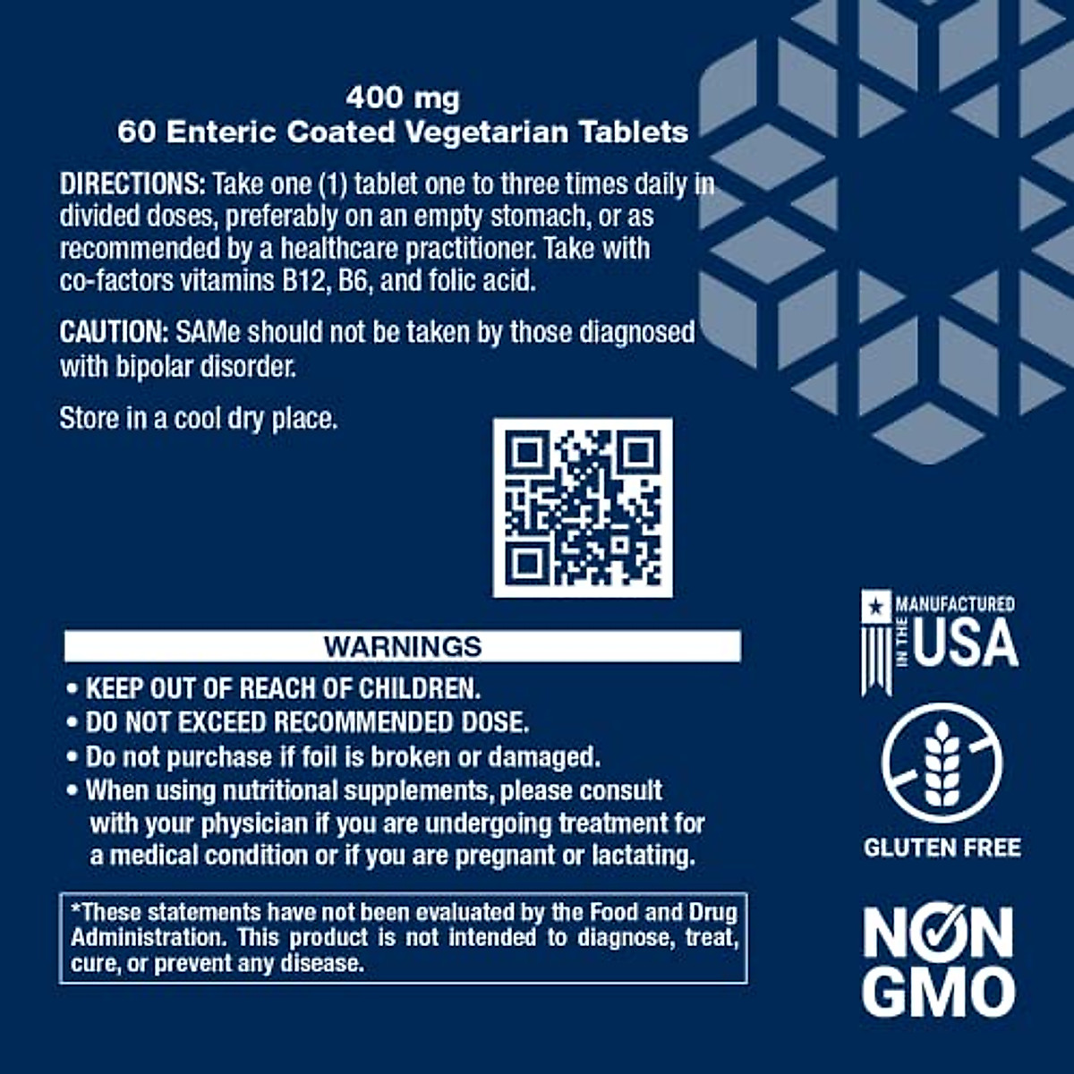 Life Extension Same 400mg (S-Adenosyl-Methionine) - Supplement for Joint & Liver Support - Non-GMO, Gluten-Free, 60 Count