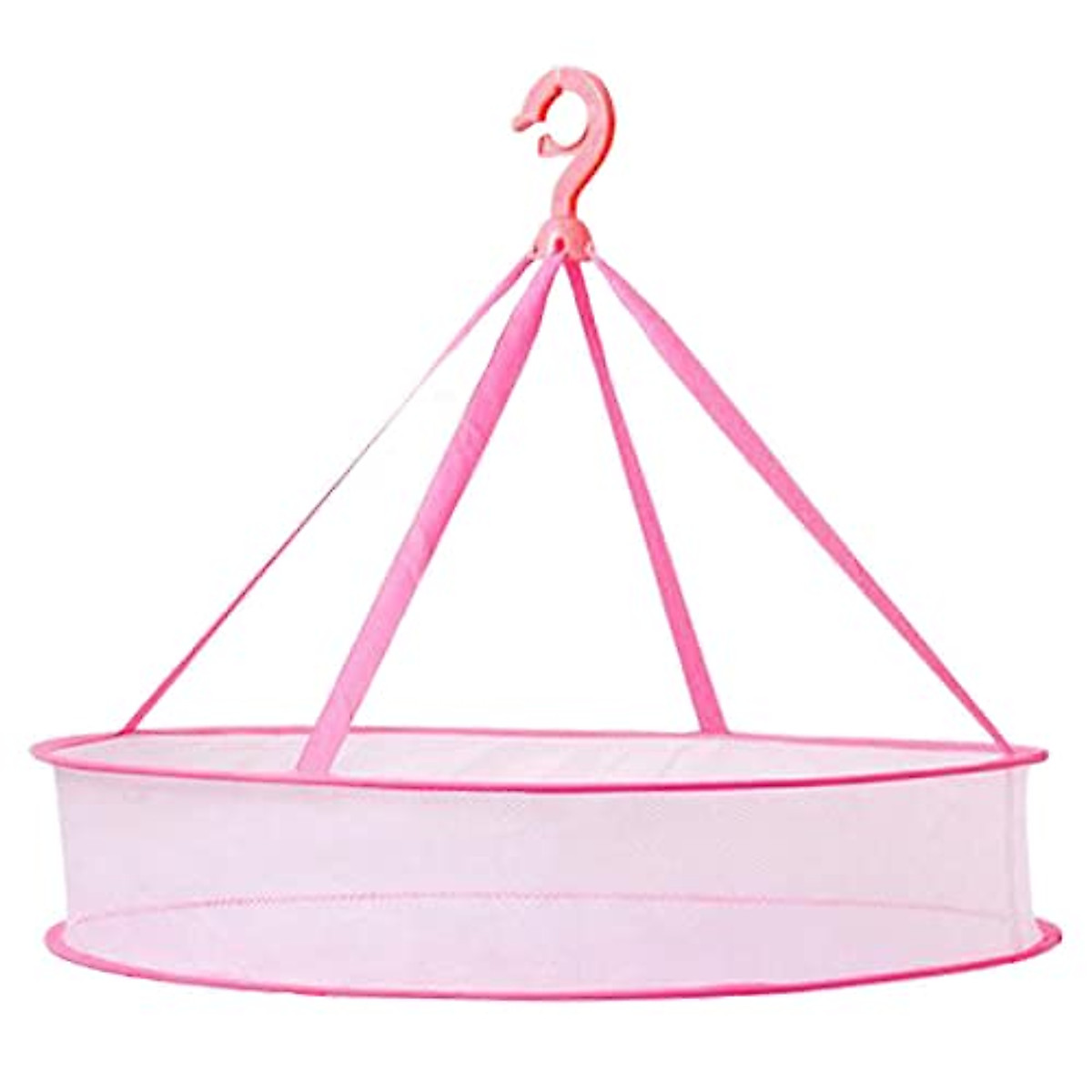 Qtopun Foldable Hanging Mesh Dryer, Single-Layer Sweater Drying Rack Flat Clothes Drying Net Laundry Mesh Rack for Underwear Lingerie Toy Herb — Pink