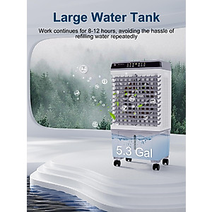 Landeagle Swamp Cooler, 1800CFM Evaporative Cooler with 5.3-Gal Water Tank, Cooling Fan with 3 Speeds, Remote Control, 12H Timer, Evaporative Air Cooler for Indoor Room Bedroom Use