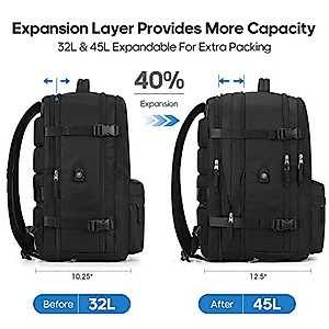 Large Travel Laptop Backpack, Expandable 45L Carry On Backpack Water Resistant Airline Approved Business Work Computer Bag Gifts for Men & Women Fits 17 Inch Notebook