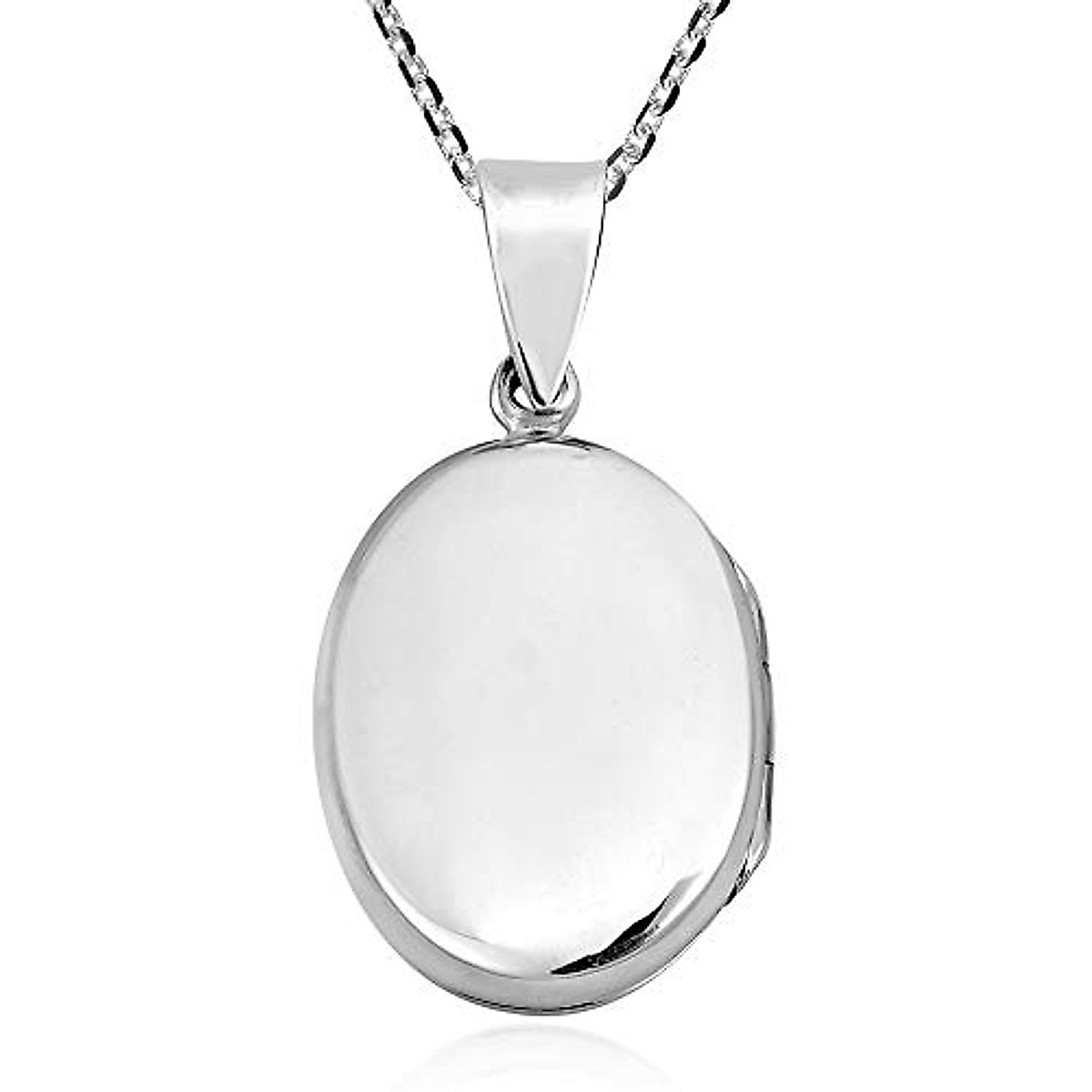 AeraVida Minimalist Engrave Keepsake Memory Holder Sterling Silver Polished Oval Locket Necklace, 16 inch