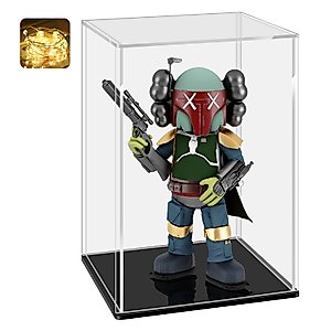 LANSCOERY Acrylic Display Case, Assemble Showcase Display Box for Collectibles, with Dustproof & Seamless Display Design, Compatible with Lego R2-D2 43217 75304 Collectibles 8x8x12inch Black Base