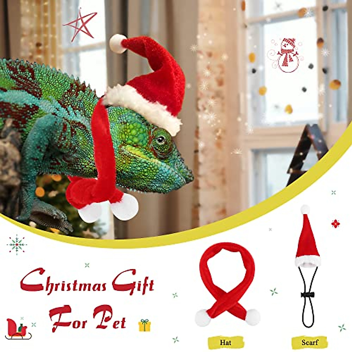 Mogoko Christmas Lizard Leash Bearded Dragon Harness Bat Wing Bowler hat Red Bow Tie Adjustable (S,M,L) Leather Reptile Lizard Leash for Gecko, Iguanas,Lizard Amphibians and Small Pet Animals Brown