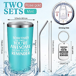 Sieral 4 Pcs Thank You Gifts, Inspirational Tumbler with Keychain Appreciation Gifts Inspirational Gifts for Women Men Coworker Friends Motivational Wine Tumbler 20 oz, Blue, Rose Gold