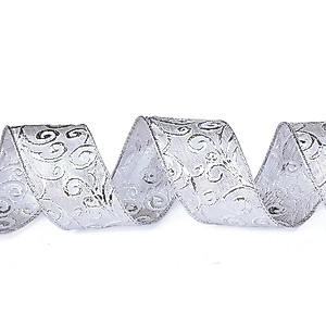 Christmas Ribbon Wired, 6 Rolls 2.5 Inch 36 Yard Silver Sheer Glitter Organza Wired Edge Ribbons for Christmas Tree, Gift Wrapping, Assortment Ribbon for Crafts, DIY, Christmas Tree Ribbon