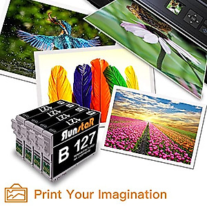 Run Star 4 Black 127 Remanufactured Ink Cartridge Replacement for Epson 127 T127 use in WF-3520 WF-3540 WF-7010 WF-7510 WF-7520 545 530 625 645 630 840 Printer