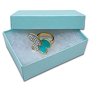 TheDisplayGuys - 100-Pack #32 Cotton Filled Cardboard Paper Jewelry Boxes Gift Case - Pearl Teal (3.3" x 2.3" x 1.0") - for Shipping or Storage