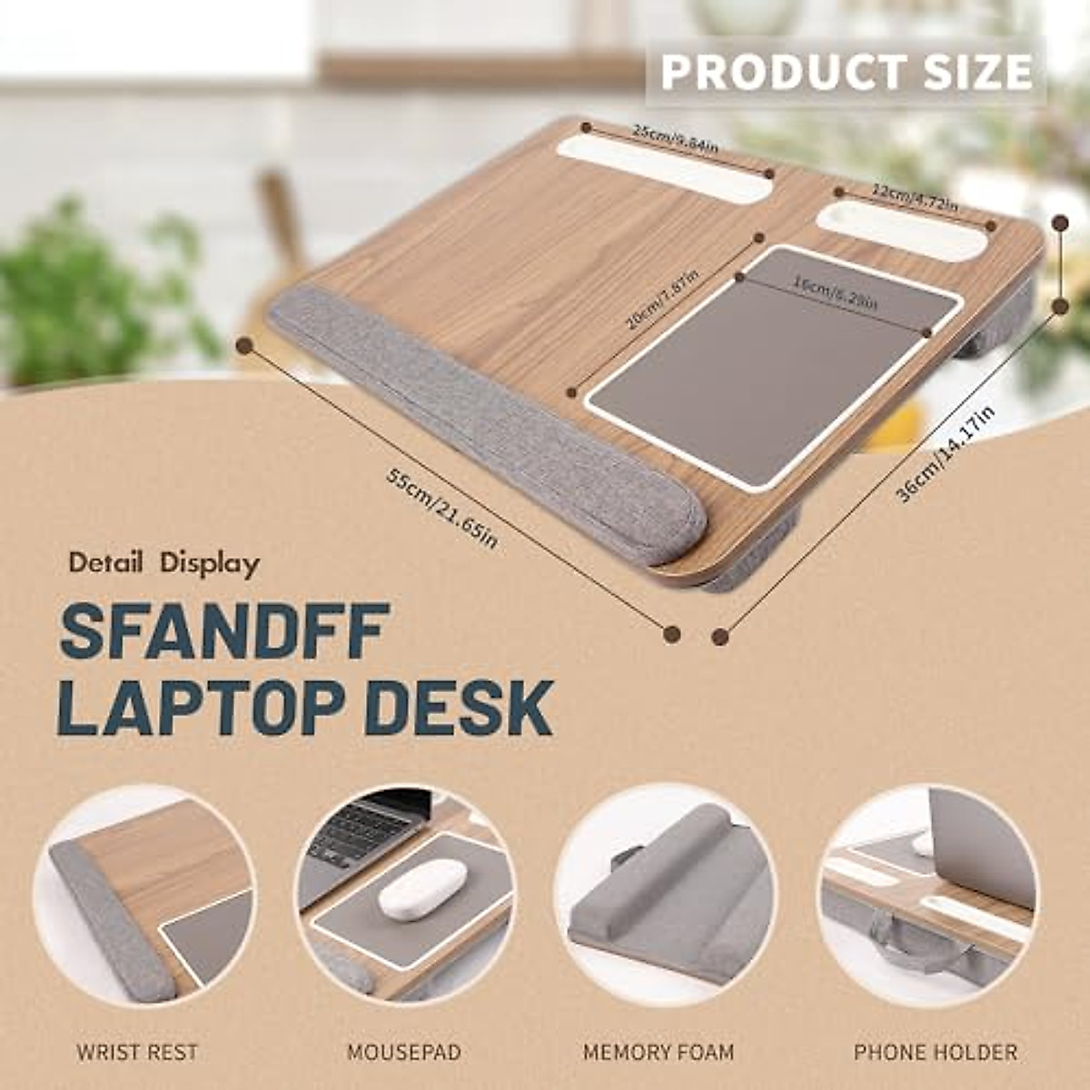 SFANDFF Lap Desk Laptop Table Removable Laptop Holder Small Table Including Mouse pad Built-in Tablet and Mobile Phone Holder for 13-inch Computers (21.6x14.1in)