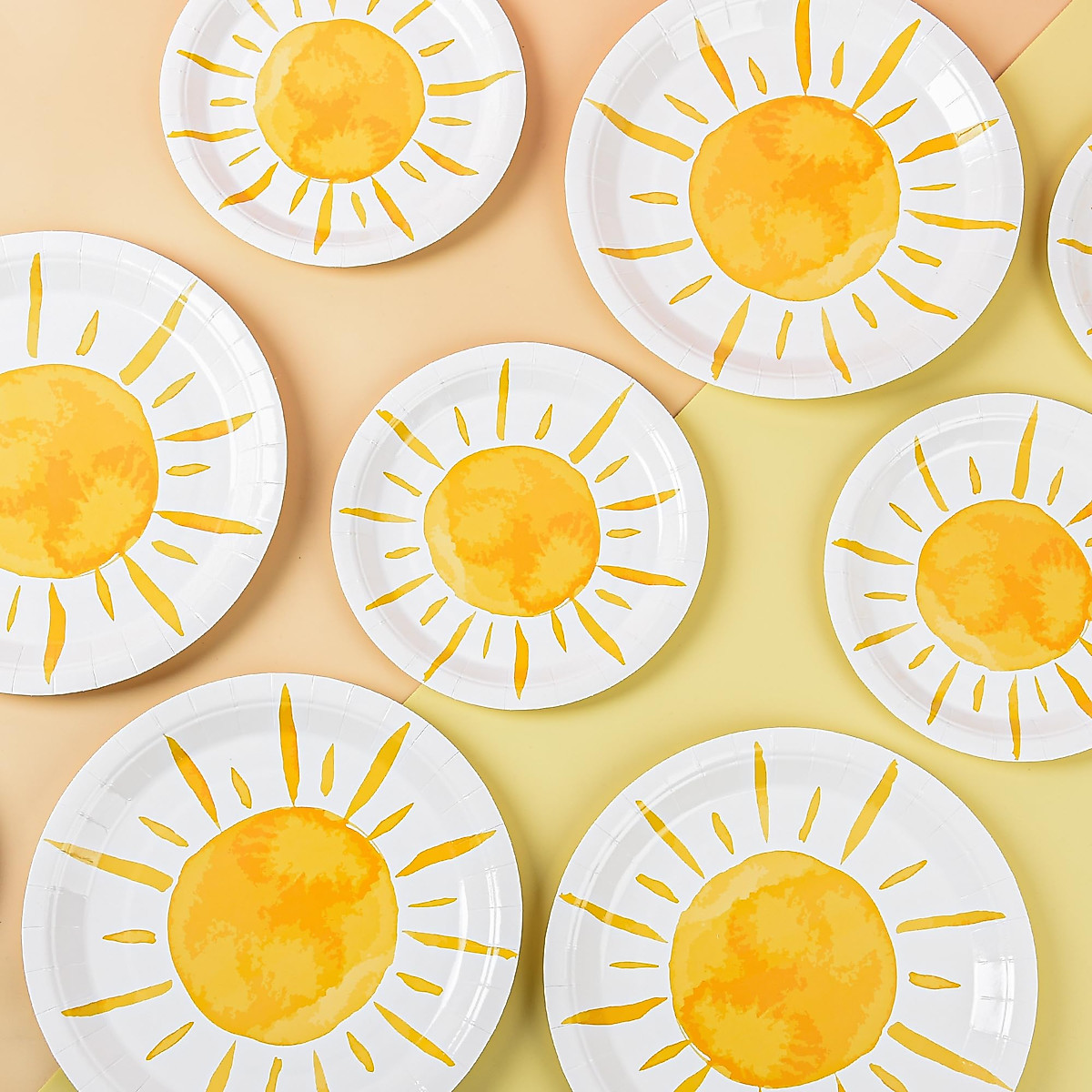 48 Pcs Boho Sun Party Plates First Trip Around The Sun Paper Plates Sunshine Baby Shower Disposable Tableware for Groovy Hippie Birthday Party Decor Supplies