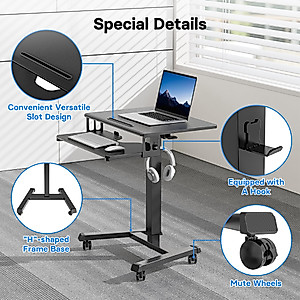 BONTEC Mobile Standing Desk with Keyboard Tray, Mobile Podium, Computer Workstation Up to 33Lbs, Laptop Sit or Stand Desk on Wheels, Height Adjustable Stand Up Table for Living Room, Bedroom, Office