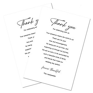 RokAPary Modern Minimalist Wedding Thank You Place Cards, Place Setting Cards, For Bridal Shower, Reunion, Reception, Celebration, Rehearsals, Dinner Parties, Events 50 Cards 4"x6". Made in USA