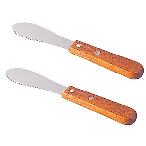 YIKANGHENG Cheese Spreaders with Wooden Handle, 2 Pcs 8 Inch Stainless Steel Butter Knife for Cheese, Cake, Cream and Bread (2)