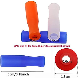 Mini Skater 8Pcs Multi Color Food Grade Silicone Straws Tips Covers and 16Pcs Straw Silencers Anti-scald/Cold Straws Cover for 1/4 Inch Wide (6MM OD) Stainless Steel Straws,8 Colors
