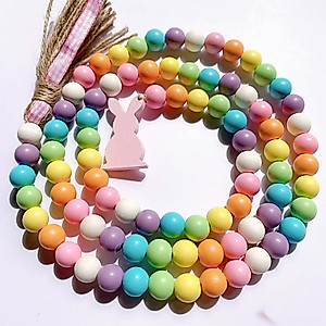 Easter Wood Bead Garland, Table Prayer Beaded with Rustic Tassel, Easter Wood Bead Tassel Garland Hanging Ornaments Decor for Rustic Easter Partyvase Wall Display (A02)