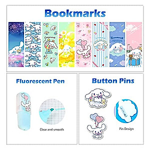 Cartoon School Supplies, Kawaii Gift Set, Including Pencil Case Rollerball Pens Pencils Fluorescent Pen Stickers Lanyard Ruler Eraser Sticky Note Brooch Bookmarks for Girls Kids Teens