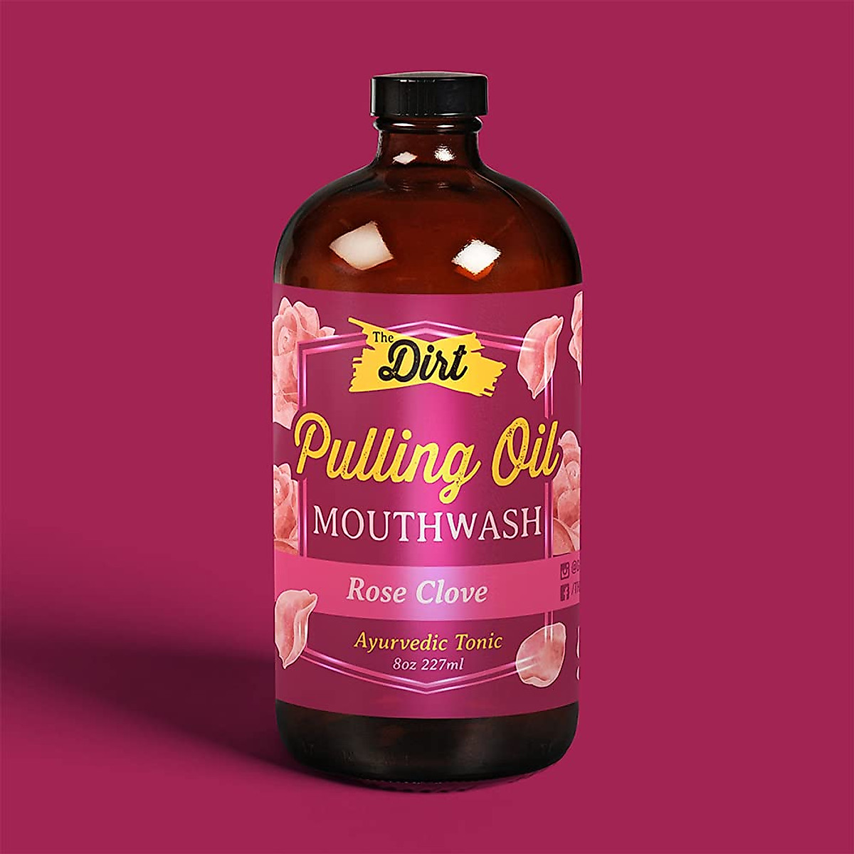 The Dirt Gluten Free Oil Pulling Mouthwash - Dental Tonic with Essential Oils for Bad Breath, Non-GMO (Luscious Rose, Clove & Mint, 8 Ounce)