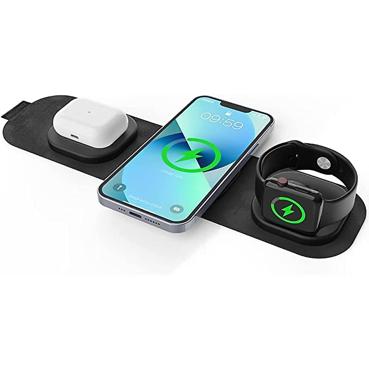 Kocybt 3 in 1 Magnetic Wireless Charger,Foldable Wireless Charger Pad Compatible for 13/13 Pro/13 Pro Max/13 Mini, 12/12 Pro/12 Pro Max/12 Mini, iWatch,AirPods 3/2/Pro,(Adapter Not Included) (Black)