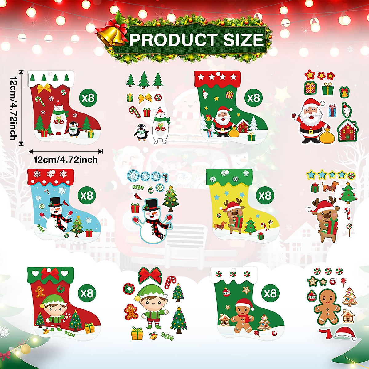 48 Pcs Christmas Craft Kits for Kids Christmas Stockings Christmas Tree Stockings Ornaments Kit Make Your Own Christmas Craft DIY Stockings Cutouts for Holiday Farmhouse Decor Handcraft Supplies