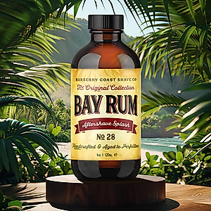 Bay Rum Aftershave Splash for Men - Crafted with Authentic Bay Oils from Dominica Republic in the Virgin Islands - Natural and Pure Ingredients - 4oz. - from Barberry Coast Shave Co.
