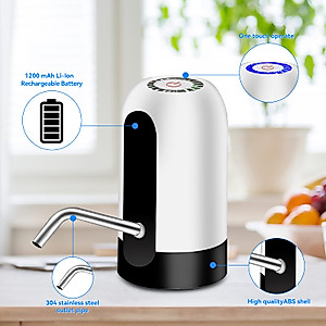 Ausxaron 2 Pcs 5 Gallon Water Dispenser Jug Pump, Water Dispenser for 5 Gallon Bottle, USB Charging Portable Electric Automatic Drinking Water Pump for Home Camping Office Universal 2-5 Gallon - White