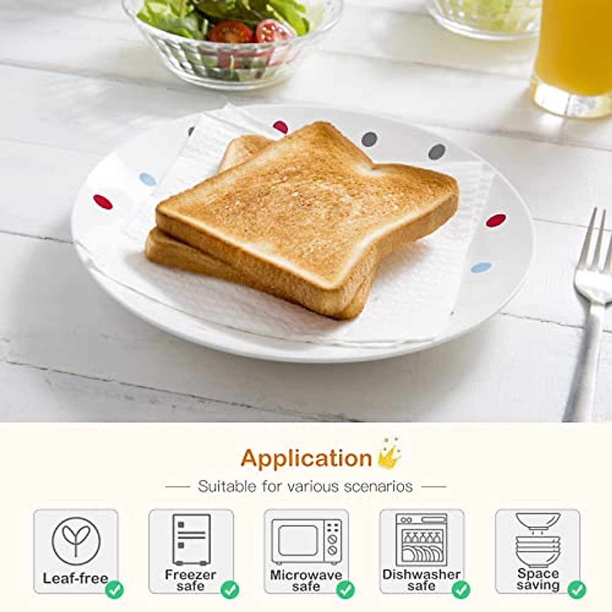 18-Piece Kitchen Dinnerware Set, MEKY Colorful Polka Dots Glassware Plates, Dishes, Bowls, Service for 6, Crack Resistant Dish Set