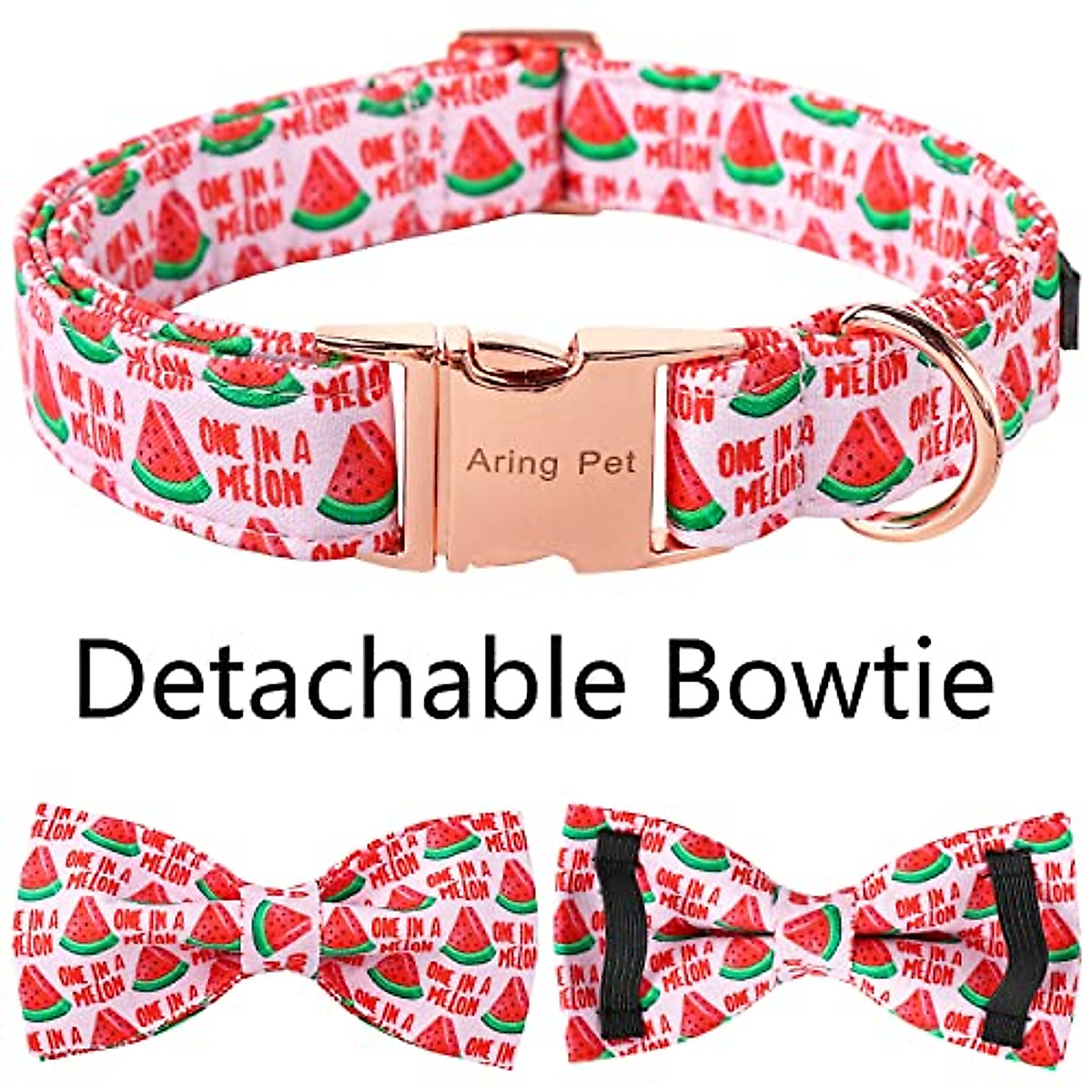 ARING PET Summer Dog Collar-Pink Watermelon Dog Collar with Bow, Adjustable Cotton Bowtie Dog Collar with Metal Buckle for Small Medium Large Girl and Boy Dogs