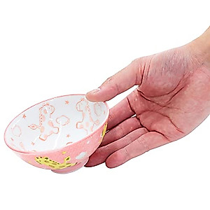 Mino Ware Rice Bowl Set, Kids Rice Bowls, 4.1 inch, Kawaii Cute Giraffe Design, Pink, Japanese Ceramic Bowls, 4.4 oz, Set of 2