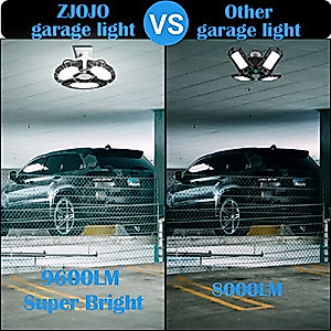 ZJOJO Garage Light 2 Pack 80W 9600LM Led Shop Light 6000K,Garage Lights Ceiling Led with 3 Adjustable Panels,Shop Lights for Garage Led Super Bright,E26 Base Ideal for Workshop/Attic/Barn/Basement