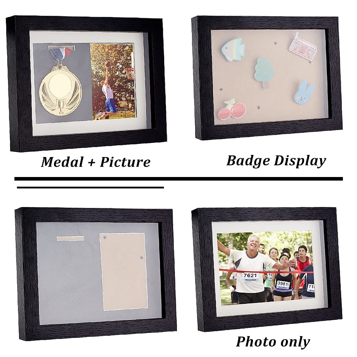 OLYCRAFT Medal Display Shadow Box 6.9x7.2x9 inch Black Medal Display Case Natural Wood Photo Frames with Clear Window for Military Medals, Beach Tags, Jewelry Pins, Pin Enthusiast Collectibles