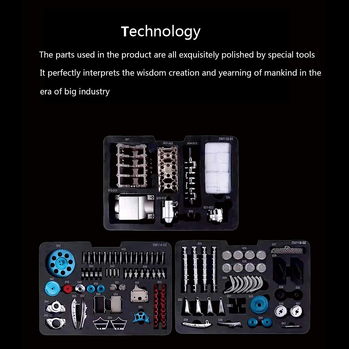 RuiyiF V8 Engine Model Kit That Works for Adult, 500+PCS 8-Cylinder Mechanical Engine Model Building Kit, Desktop Hobby Engine Kit, Educational Toys