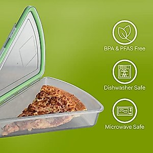 MyGo Container Pizza Slice To-Go Compartment Container, 9-1/4" X 8-1/4" X 2-1/2", Reusable, Microwave Safe, NSF Certified, Smoke/Green