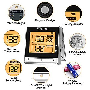 DOQAUS Bluetooth Meat Thermometer for Grilling, Wireless Meat Thermometer with 2 Probes, 197ft Remote BBQ Thermometer with Smart Kitchen Timer and Backlight for Smoker, Oven, Grilling, Turkey